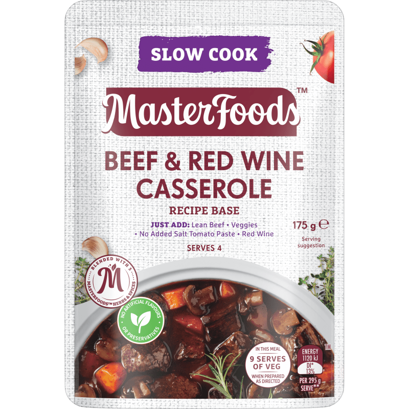 Try our slow cooked Beef & Red Wine Casserole Recipe Base| MasterFoods™